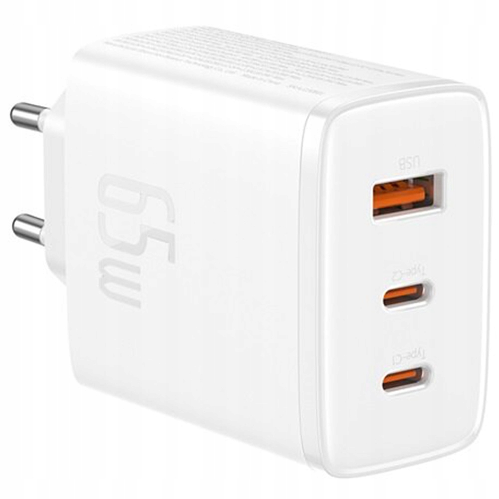 Szybka ładowarka sieciowa, adapter sieciowy Baseus 2xUSB-C + USB, 65W ...