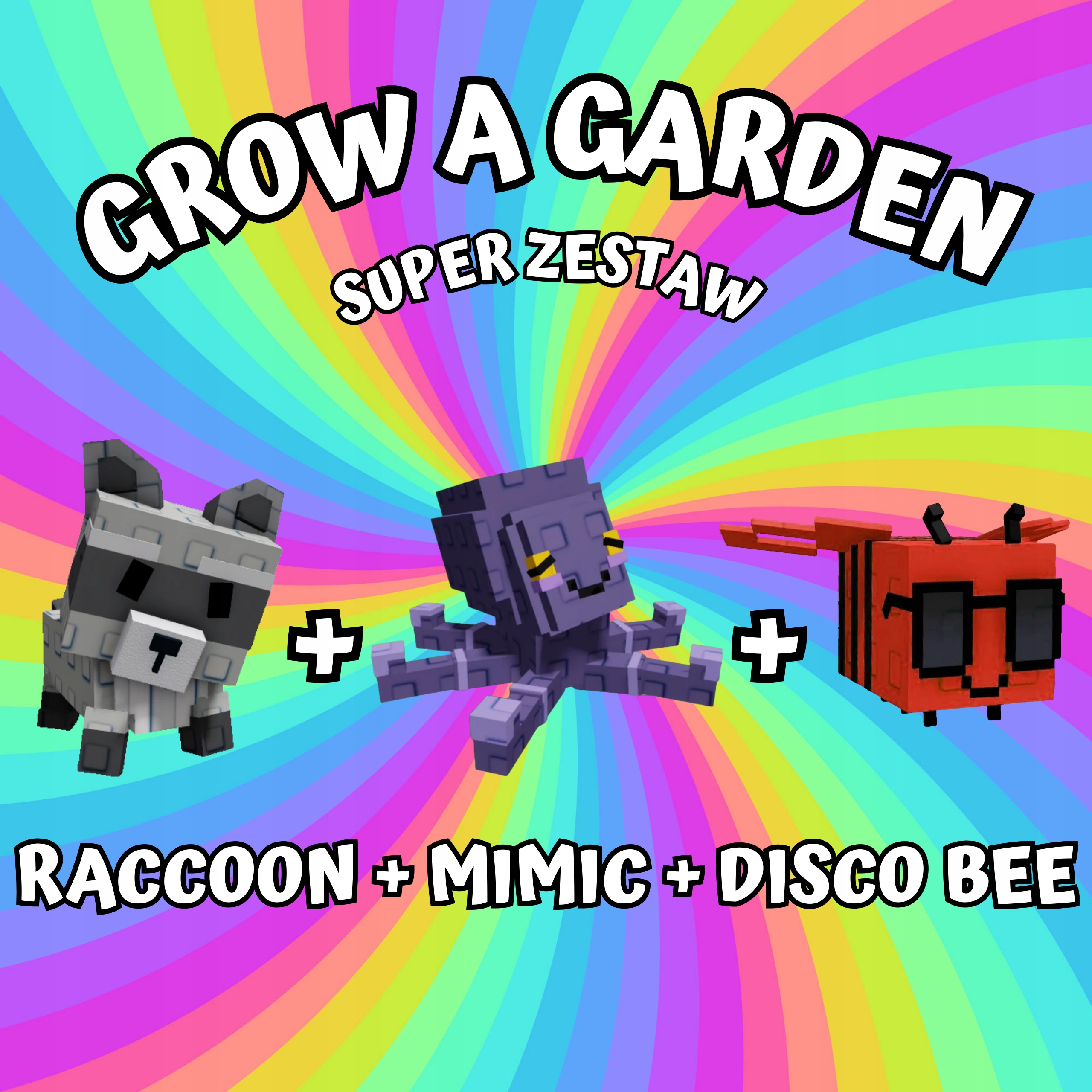 Mega Zestaw | Raccoon + Mimic Octopus + Disco Bee | Grow a Garden ...