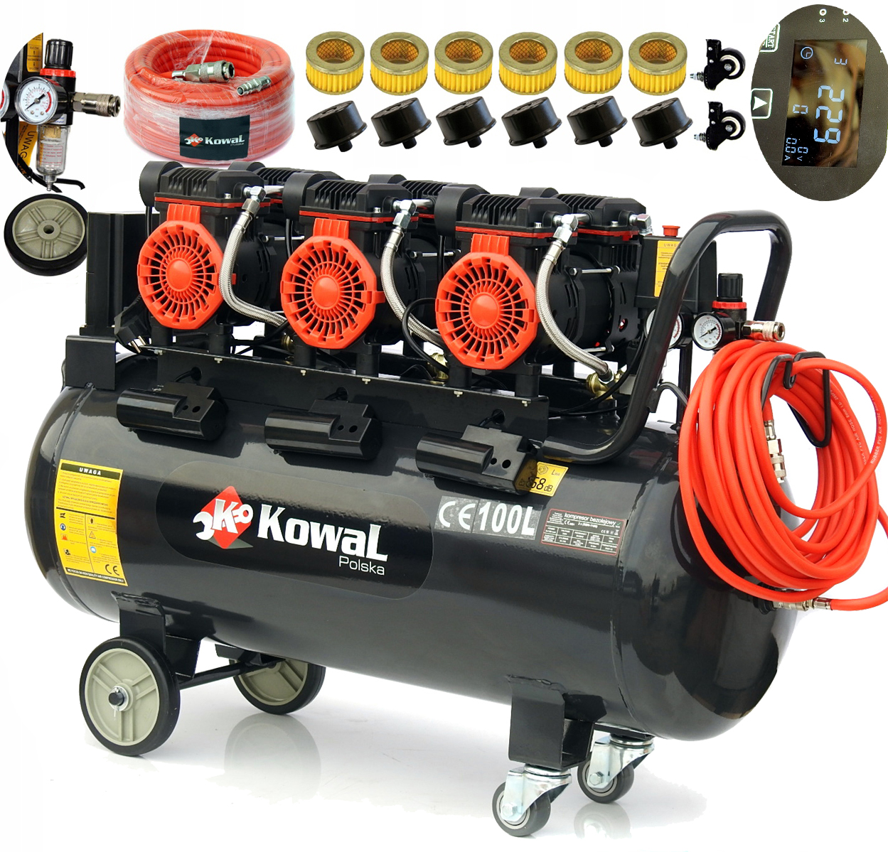 POFESJONALNY 10 Bar kompresor k32 bezolejowy 100L sprężarka powietrza ...