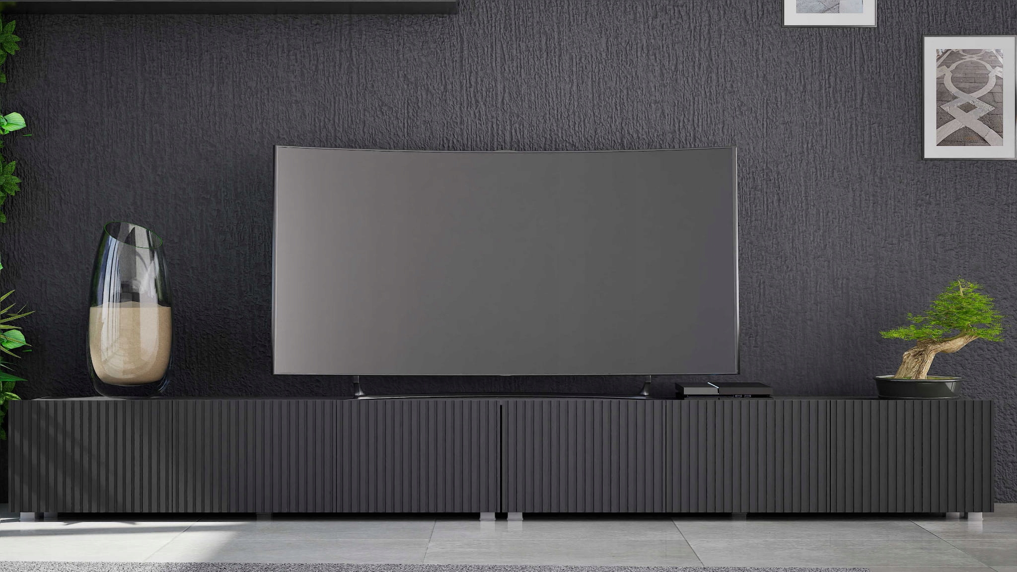 Szafki RTV Stojące KOLDER 2w1 Szerokość 300 cm Czarny Mat Ryfl Front KL ...