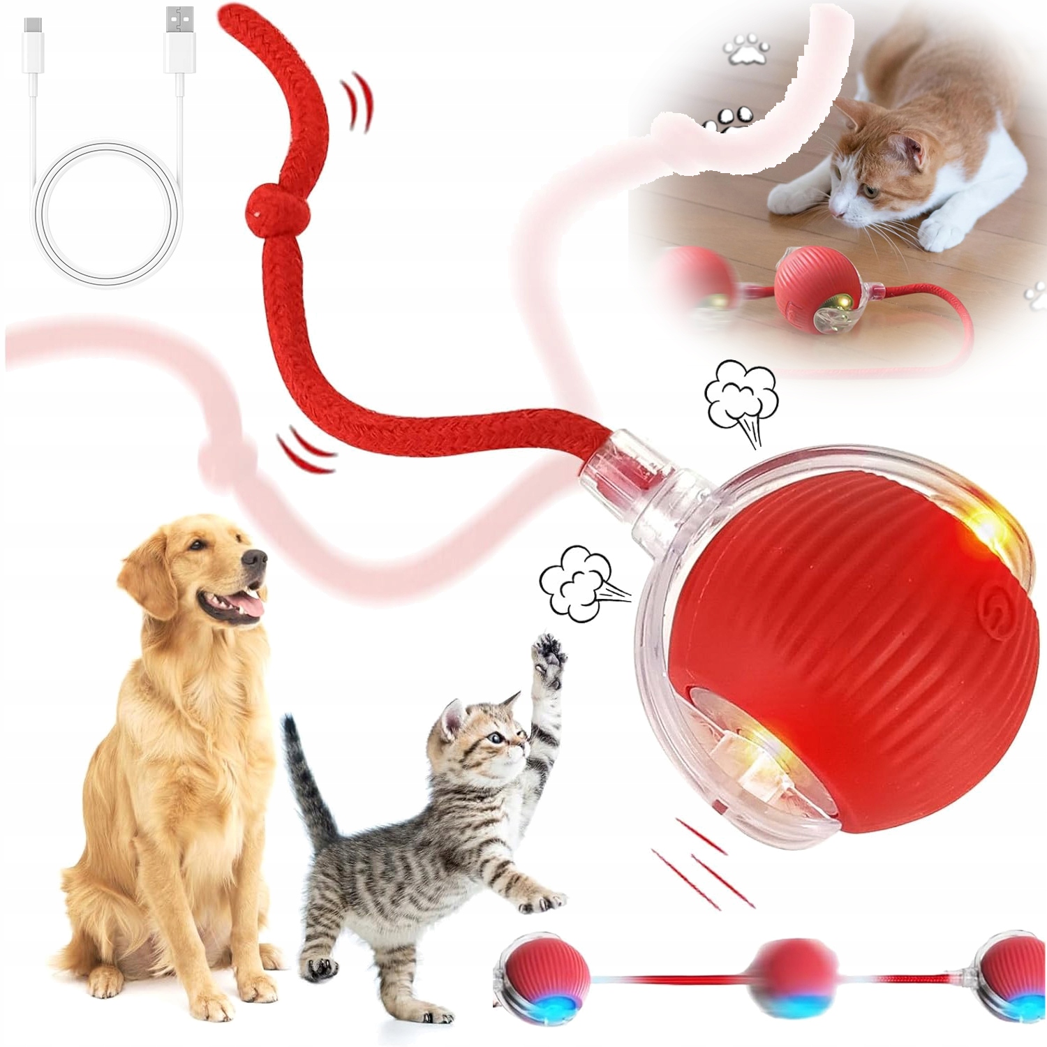 INTERAKTIVNÍ MÍČEK HRAČKA PRO KOČKY PSA USB SAMOSTATNÁ HRA 3 REŽIMY HRY, (725970947734) • Ceny ...