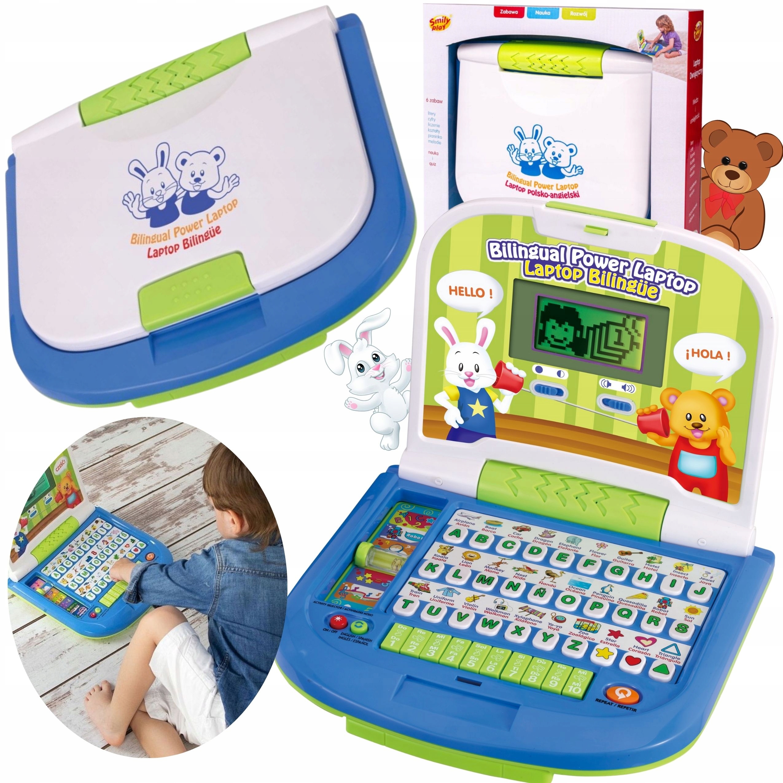 LAPTOP DLA DZIECI KOMPUTEREK EDUKACYJNY DWUJĘZYCZNY POL-ANG 3+ SMILY ...