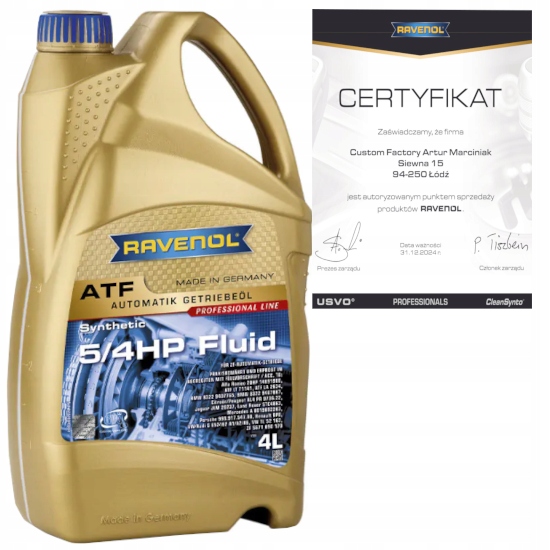 RAVENOL ATF 5/4 HP FLUID 4L - OLEJ PRZEKŁADNIOWY ZF 4HP, ZF 5HP 1212104 ...