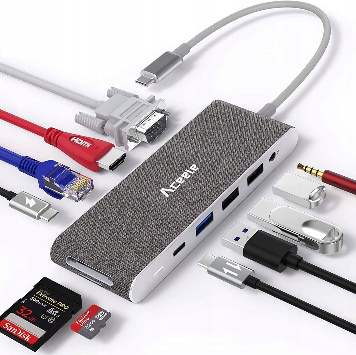 ACEELE USB C Hub AC-T24 LAN HDMI VGA SD/TF DUAL – USB-C elosztó LAN ...