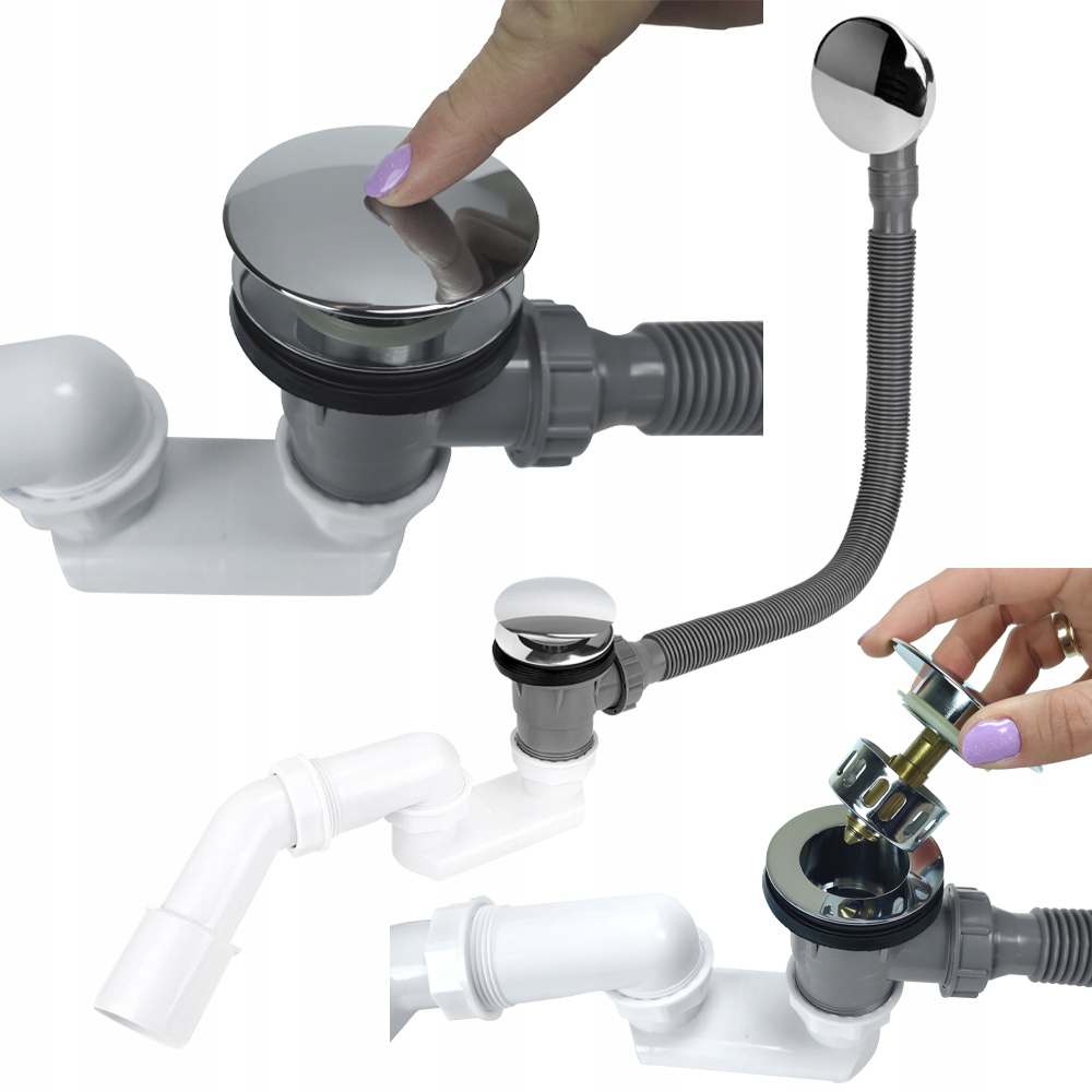 Syfon wannowy do wanny KLIK-KLAK czyszczony od góry CLICK-CLACK chrom ...