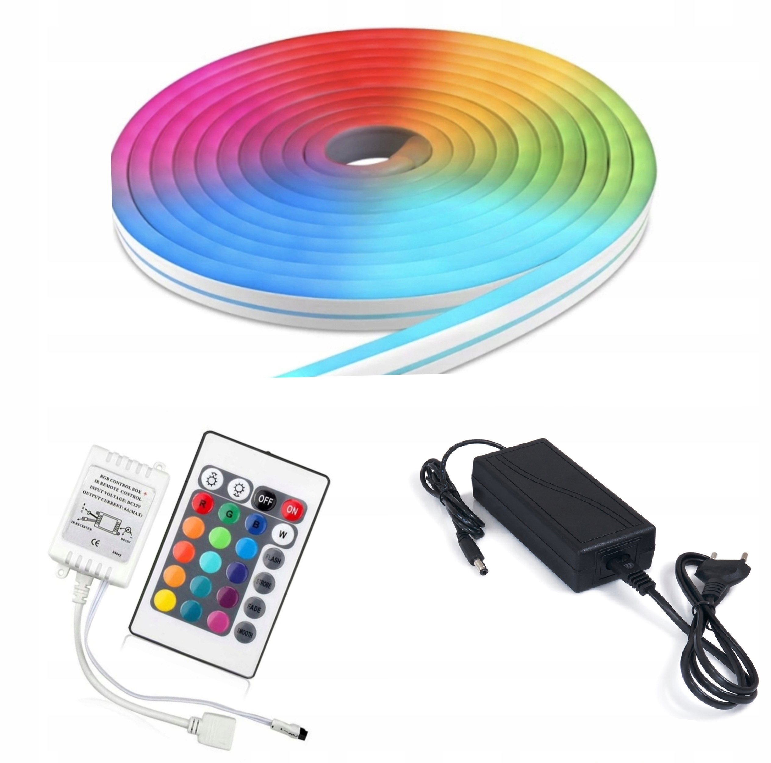 Taśma Neon RGB 5m Zestaw Zasilacz Sterownik (8433325210625) • Cena ...