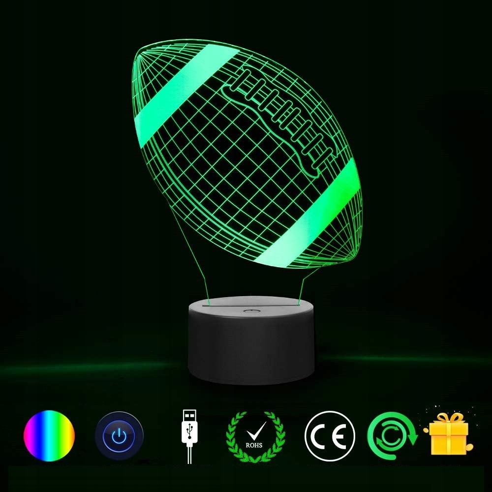 Lampka Nocna Piłka Rugby Led Imię Grawer Prezent - Plexido | Sklep ...