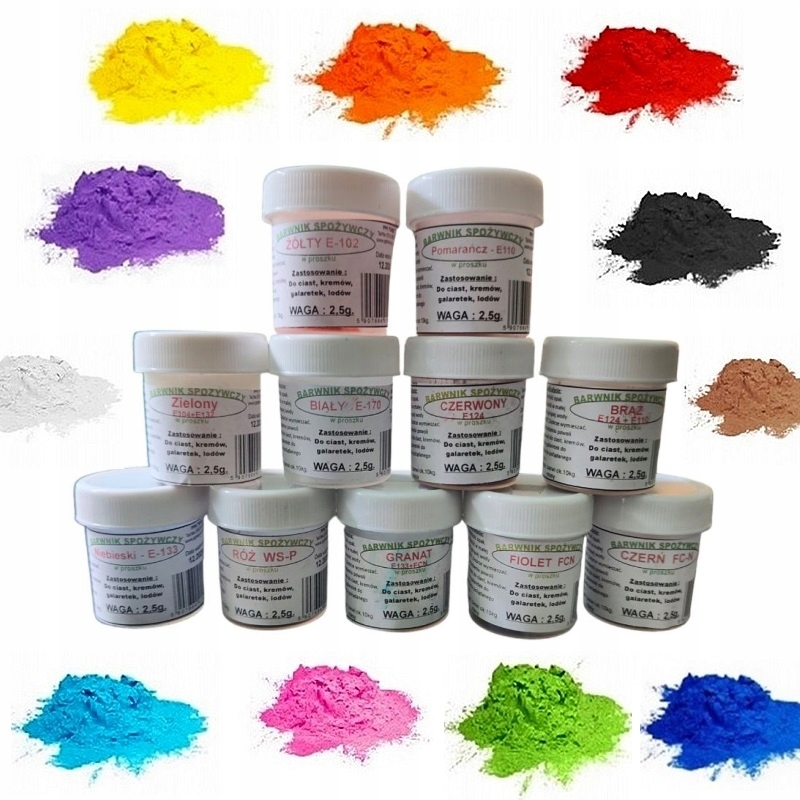 BARWNIK SPOŻYWCZY BARWNIKI W PROSZKU 2,5g ZESTAW 11 Sztuk • Opinie - Allegro