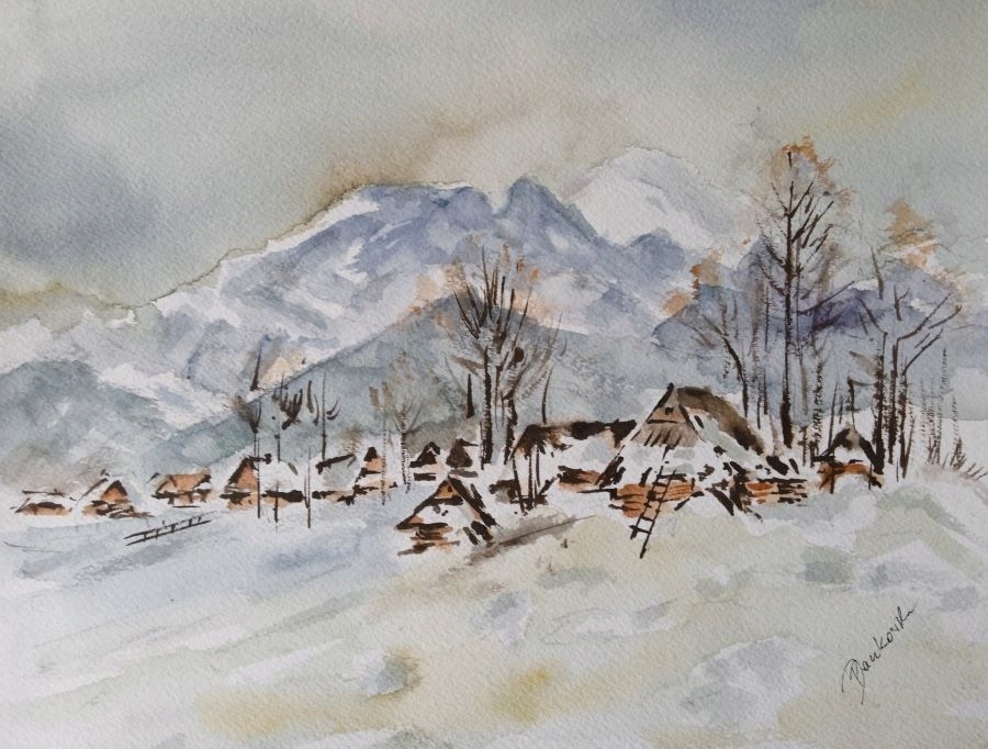 Akwarela Obraz Pejzaż zimowy 14118170508 - Allegro.pl