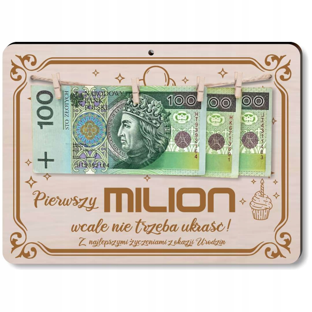 Ramka "Widzisz pierwszy MILION na urodziny", drewno, 210x155 mm ...