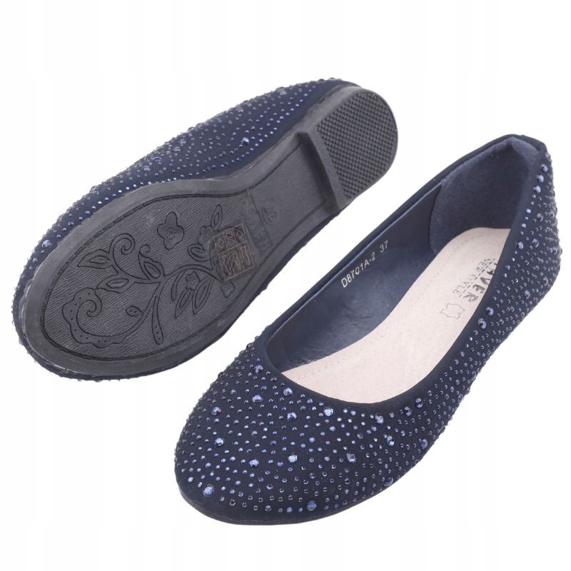 GRANATOWE BALERINKI DAMSKIE WSUWANE ELEGANCKIE • Cena, Opinie ...