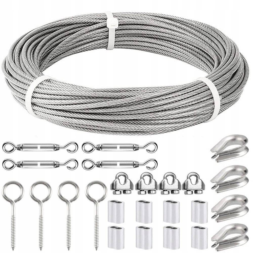 LINKA STALOWA ZESTAW 3MM LINKA LINA STALOWA NIERDZEWNA DO ROŚLIN PNĄCYCH (822565155403) • Cena ...