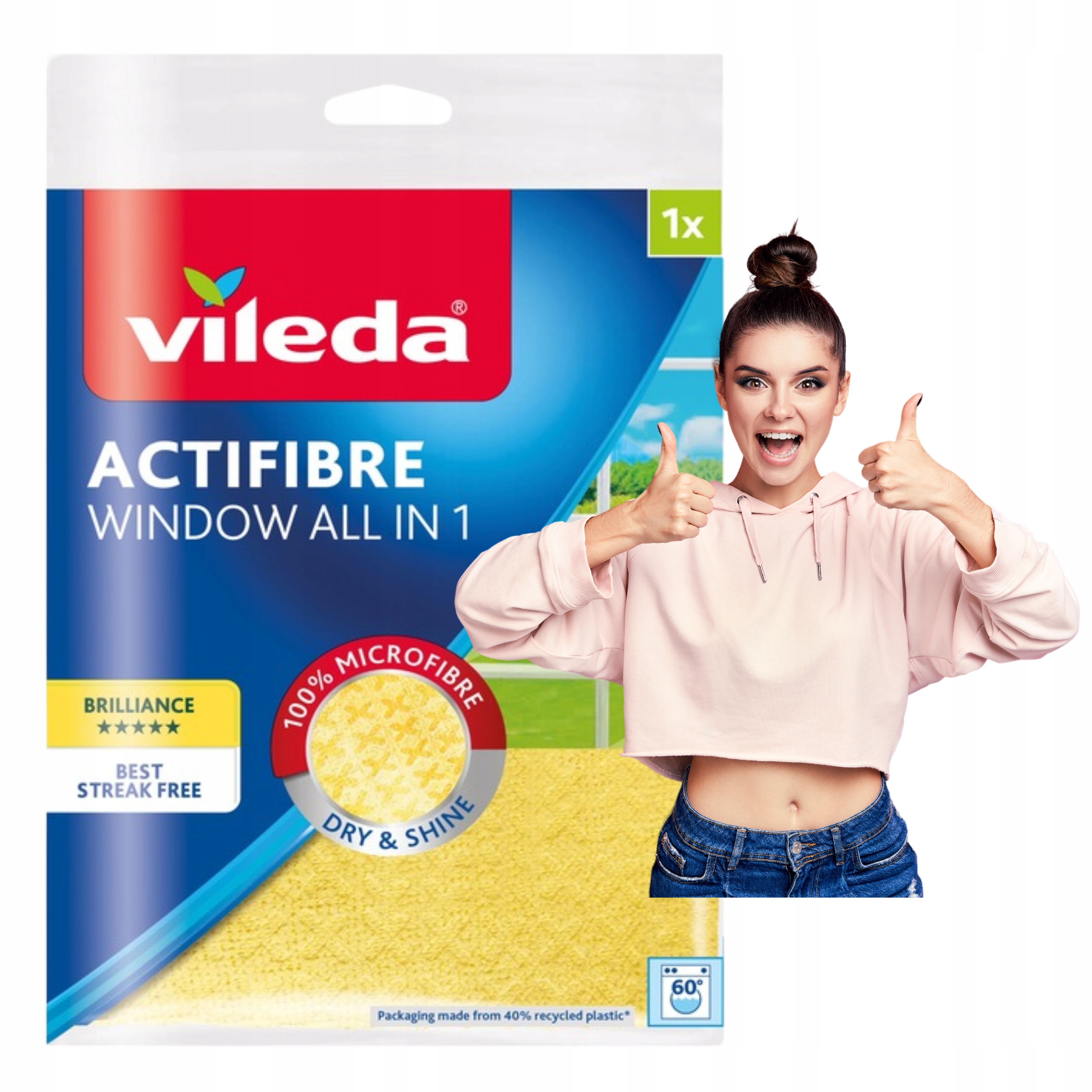 Vileda Actifibre Dobra Ścierka Ściereczka Do Okien do SZYB ŻÓŁTA ...