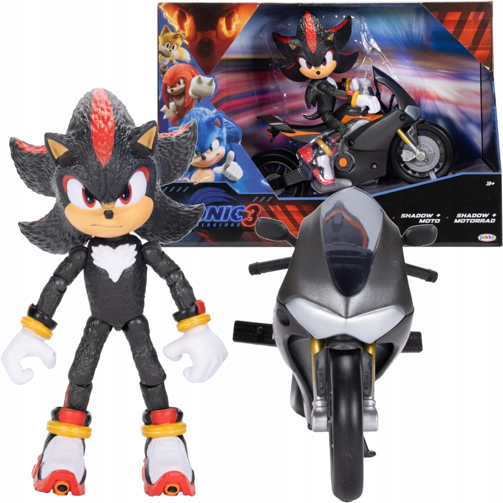 SONIC 3 THE HEDGEHOG FIGURKA SHADOW + CZARNY MOTOCYKL ZESTAW RUCHOME ...