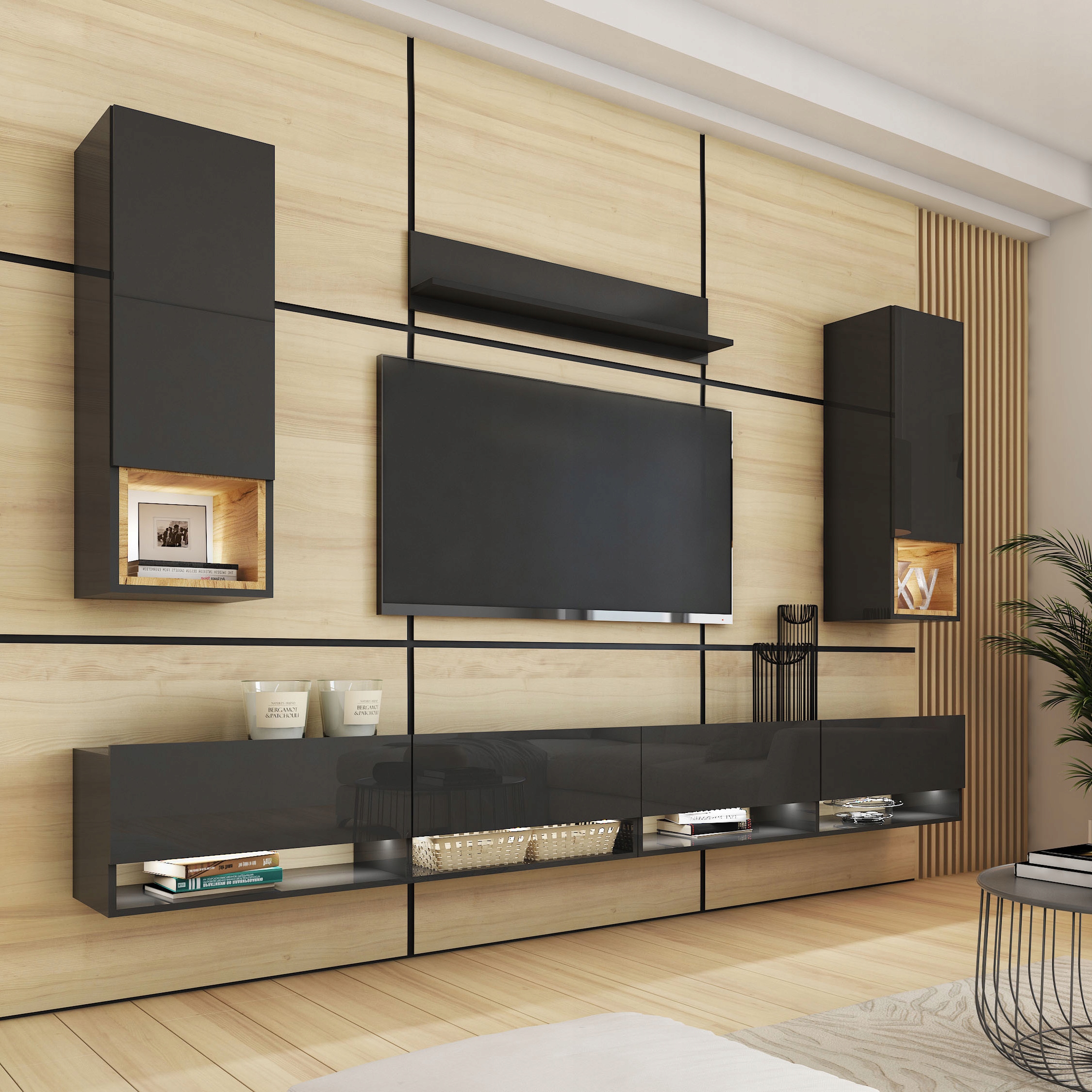 Meblościanka czarna Salon Szafki RTV 280 PREMIUM (5903736071489) • Cena ...