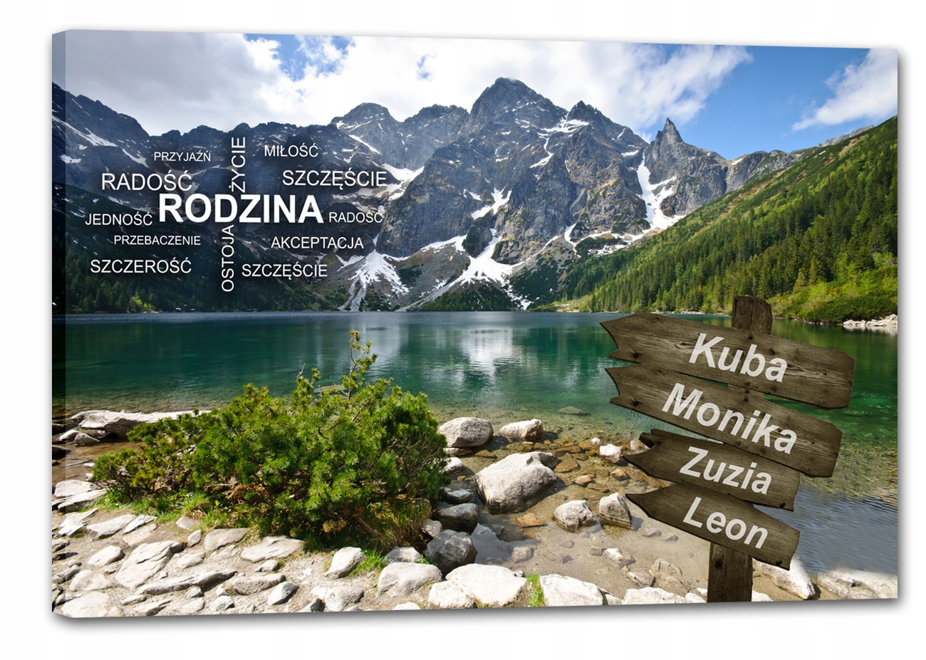OBRAZ RODZINA DOM - OBRAZ Z 4 IMIONAMI 60x40 - DROGOWSKAZ MORSKIE OKO ...