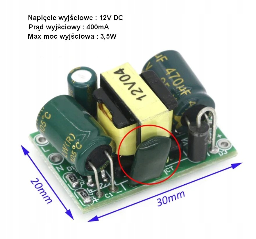 Napájecí modul z AC 230V na DC 12V 400mA 3,5W Trafo AC DC transformátor za 70 Kč - Allegro