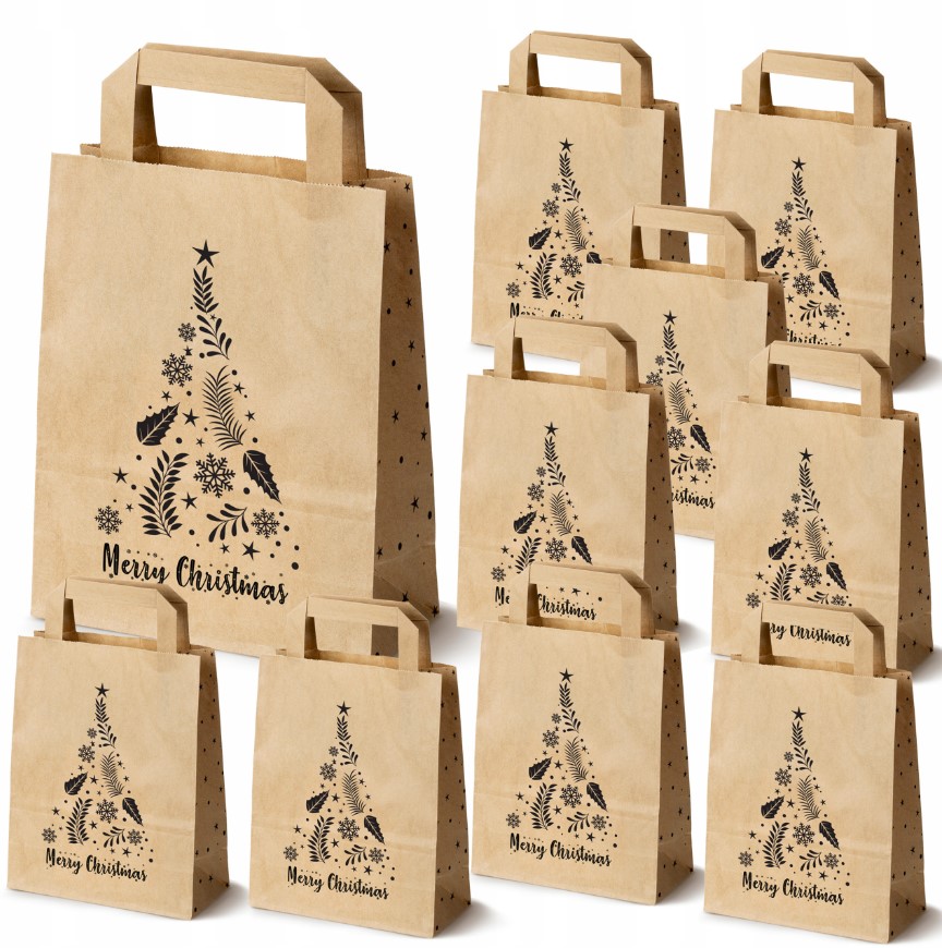 Torby TOREBKI opakowania PAPIEROWE na ŚWIĘTA ŚWIĄTECZNE EKO 10 sztuk ZESTAW (TPAS140) • Cena ...