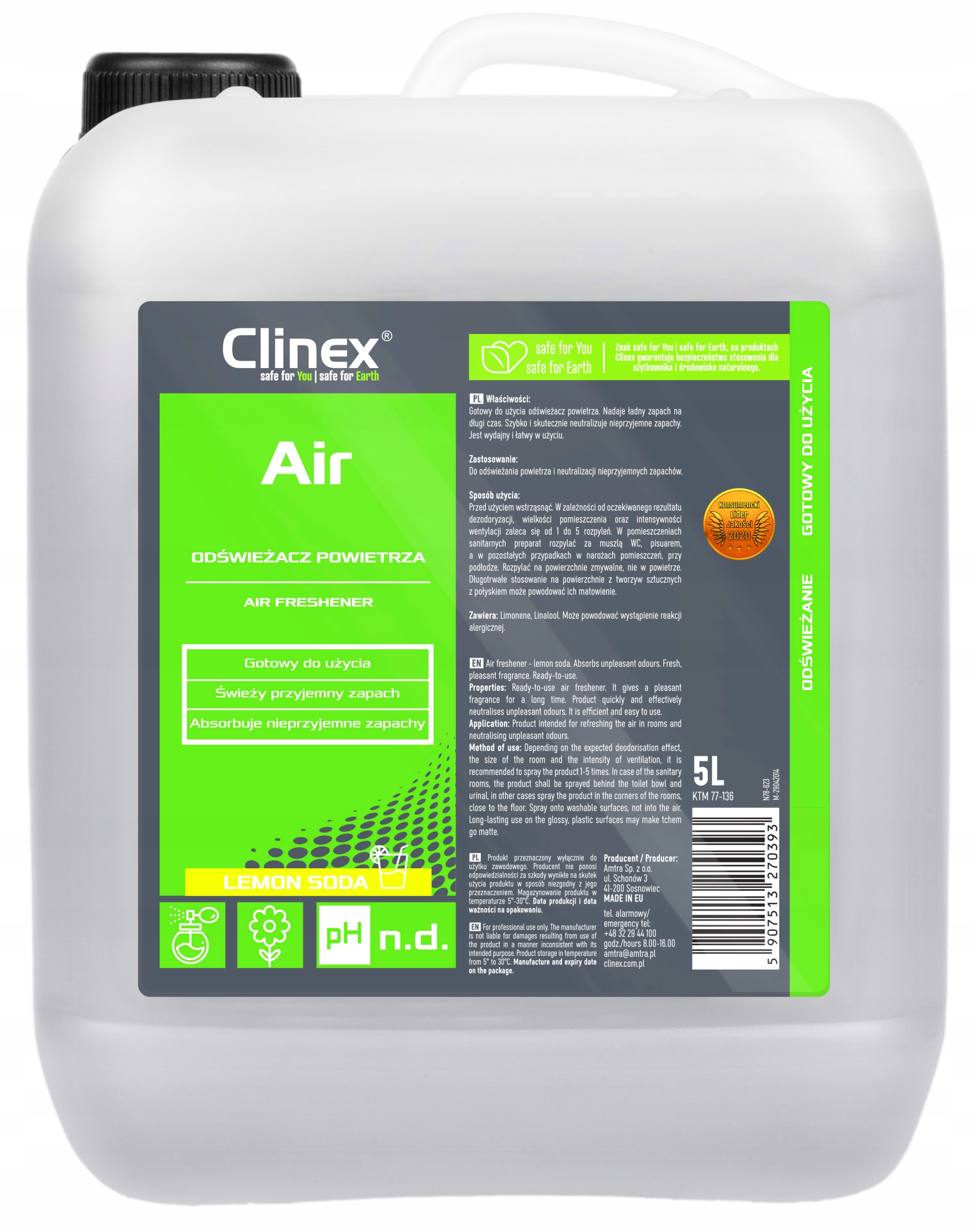 CLINEX - AIR - ODŚWIEŻACZ POWIETRZA - LEMON SODA - 5L (5907513270393 ...