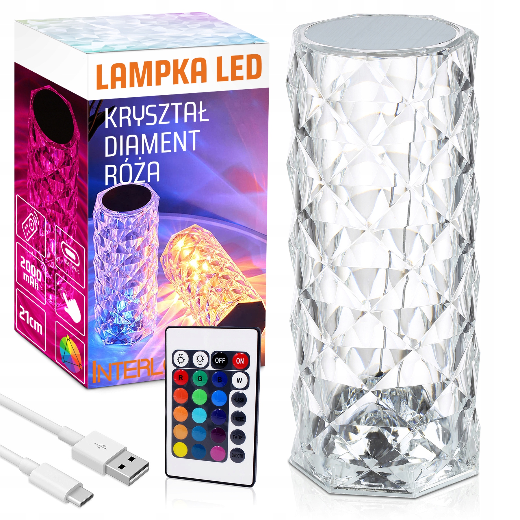 KRYSZTAŁOWA LAMPKA NOCNA LED DIAMENTOWA RÓŻA DOTYKOWA DIAMOND RGB PILOT (5903726634984) • Cena ...