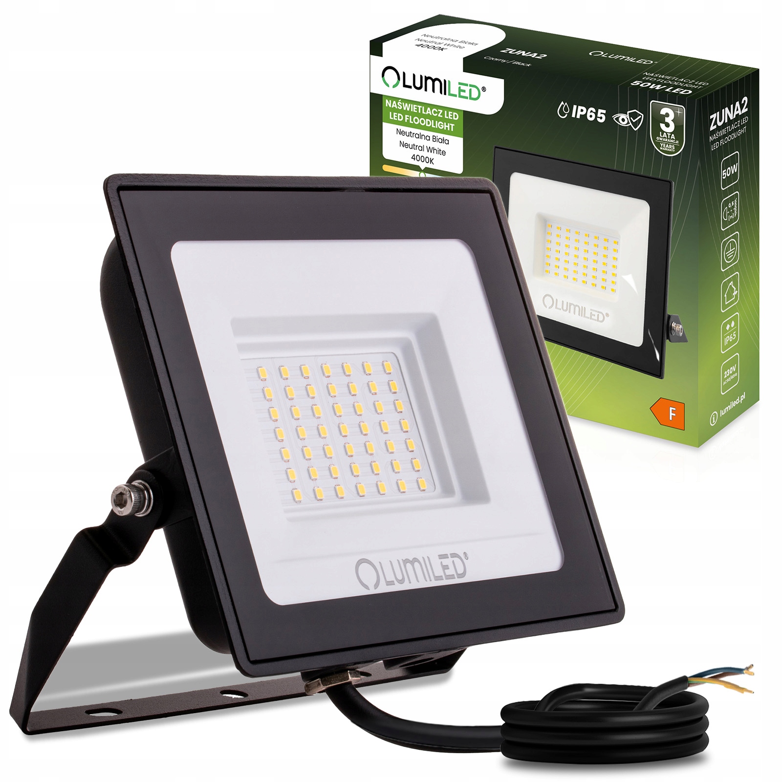 HALOGEN NAŚWIETLACZ LED 50W IP65 ZEWNĘTRZNY Budowlany REFLEKTOR LAMPA ...