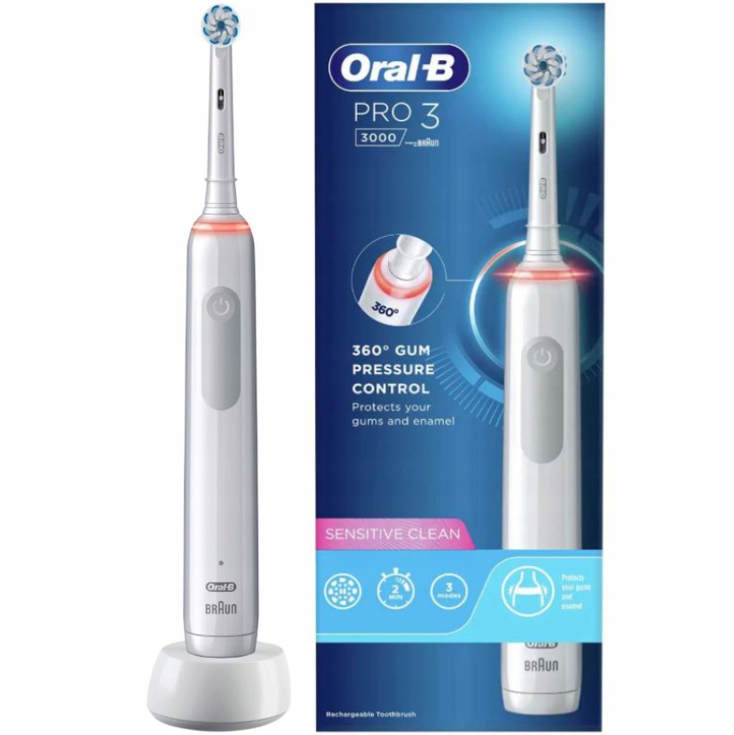 Szczoteczka Elektryczna Oral-B Pro 3 3000 Sensitive Clean Biała (8006540760918) • Cena, Opinie ...