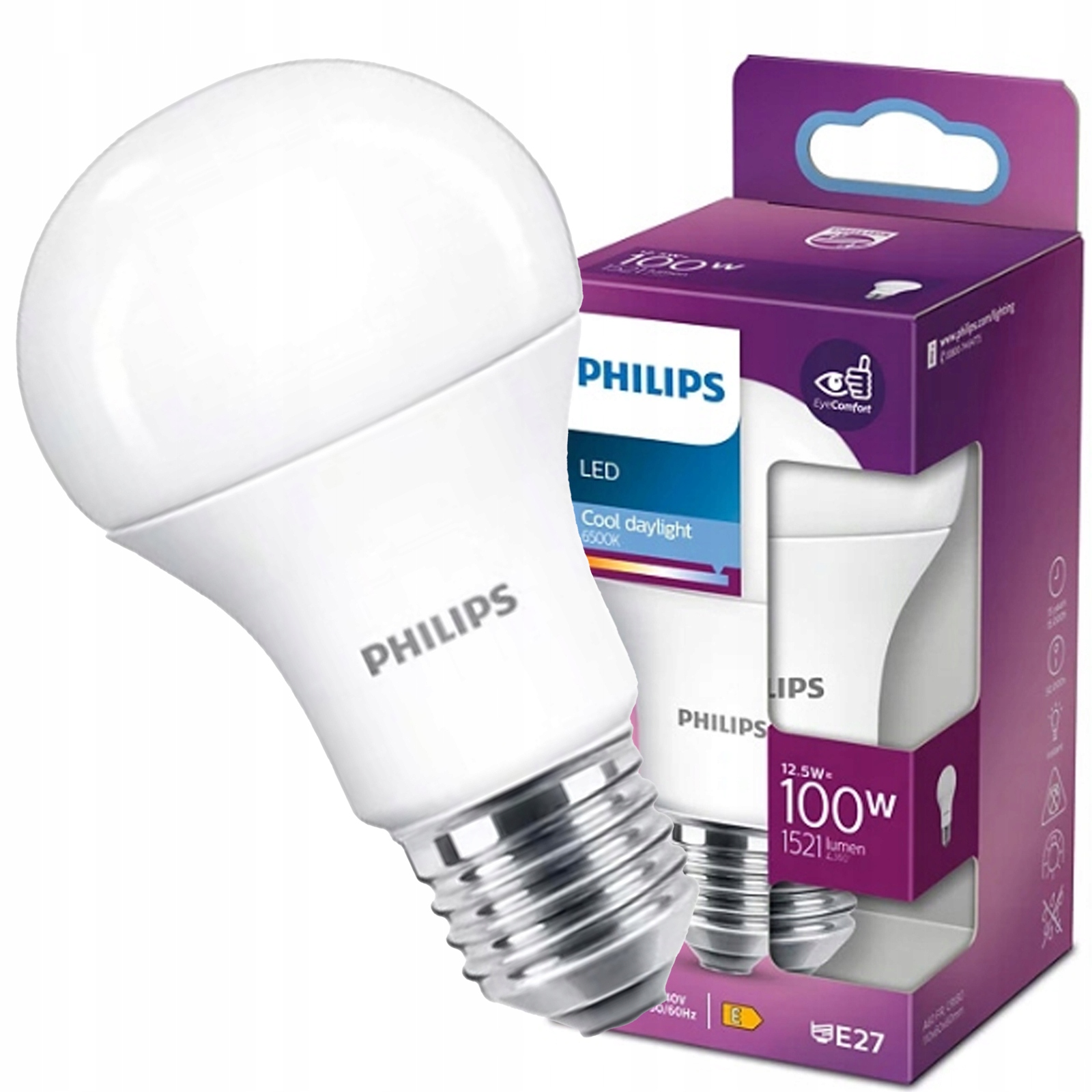 Żarówka LED E27 A60 12,5W = 100W 1521lm 6500K Zimna Biała PHILIPS ...