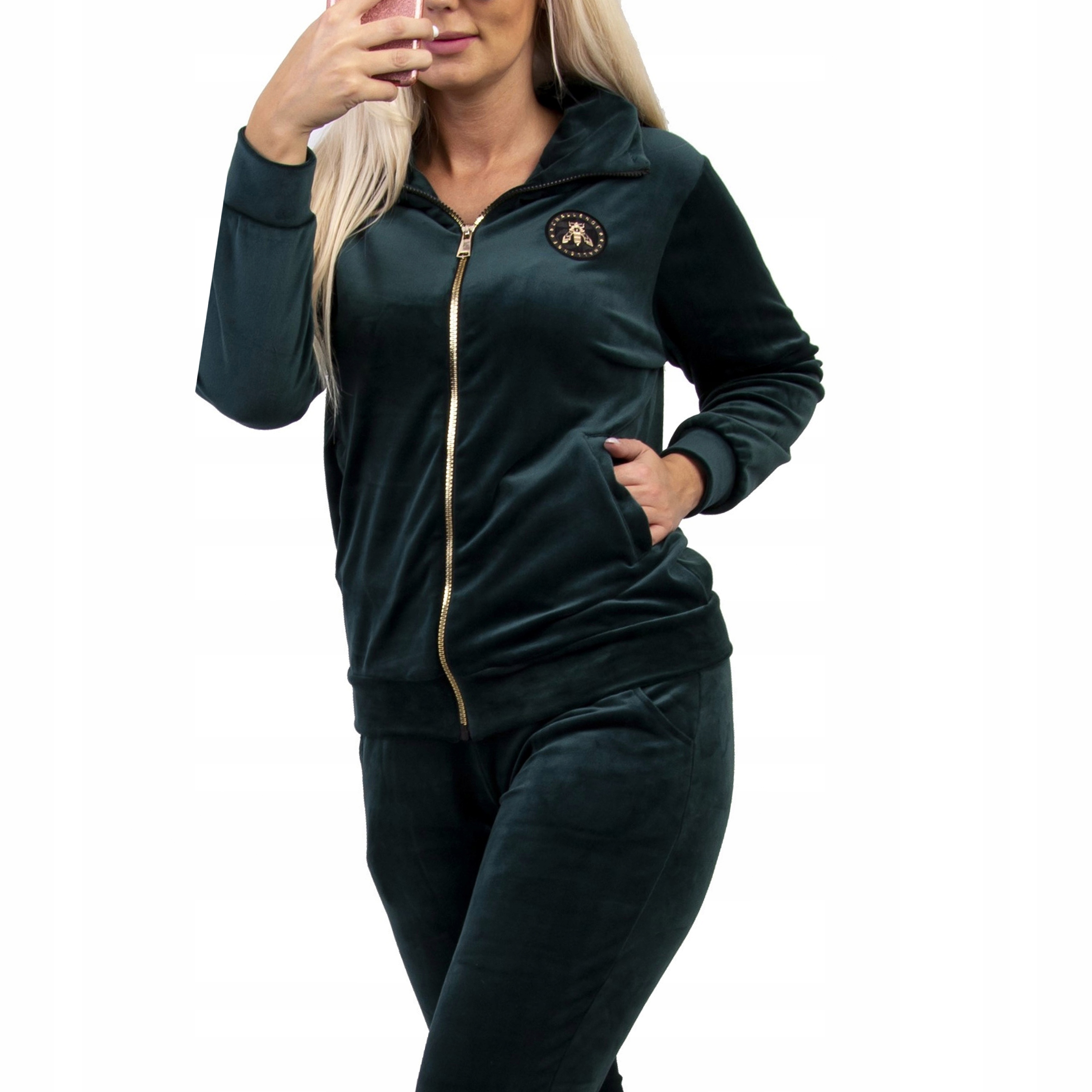 Z406 DRES WELUROWY Z KAPTUREM ZIELONY r. 44 (2XL) (5906228431730 ...