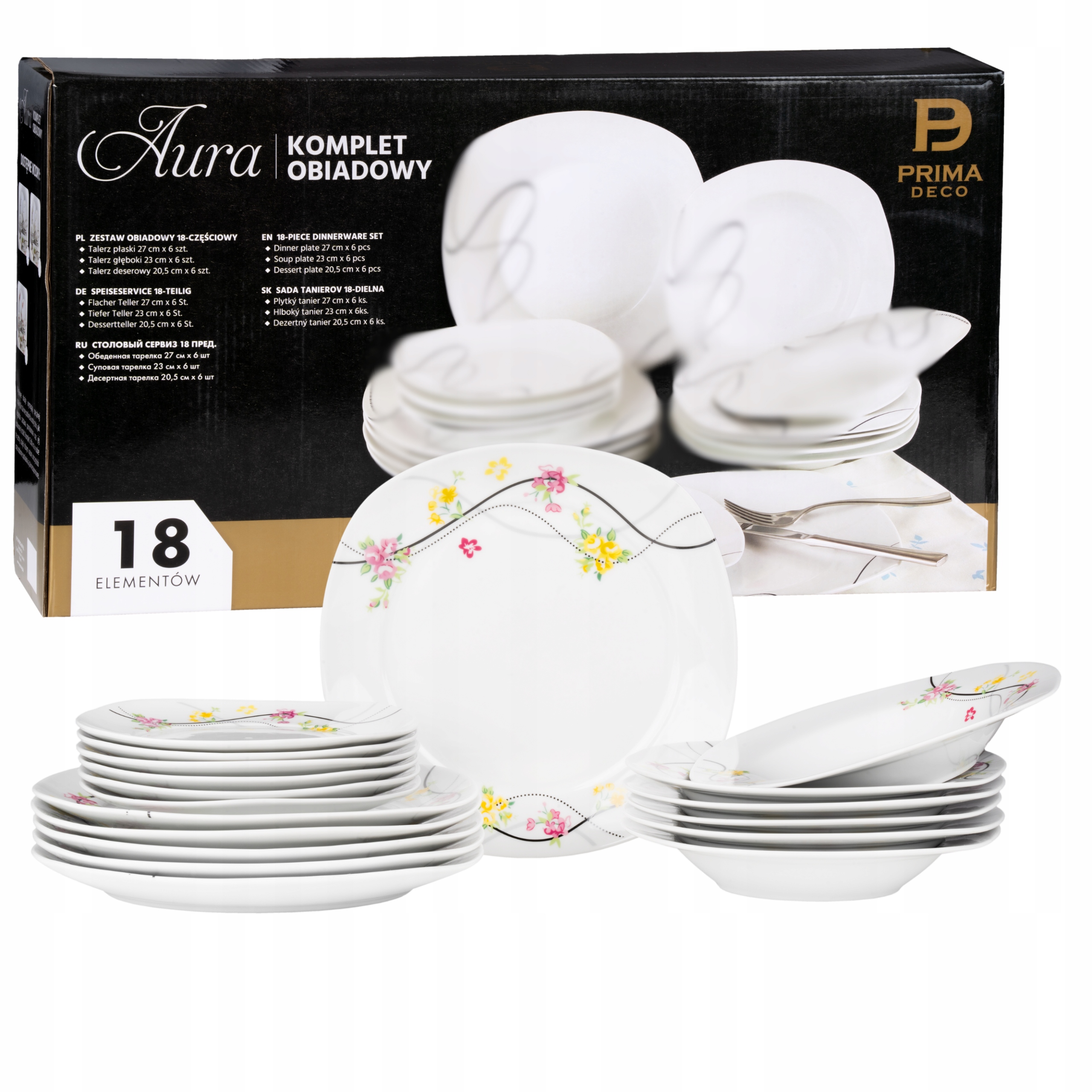 SERWIS OBIADOWY BIAŁY ZESTAW TALERZY KOMPLET NA 6 OSÓB 18EL PORCELANA ...