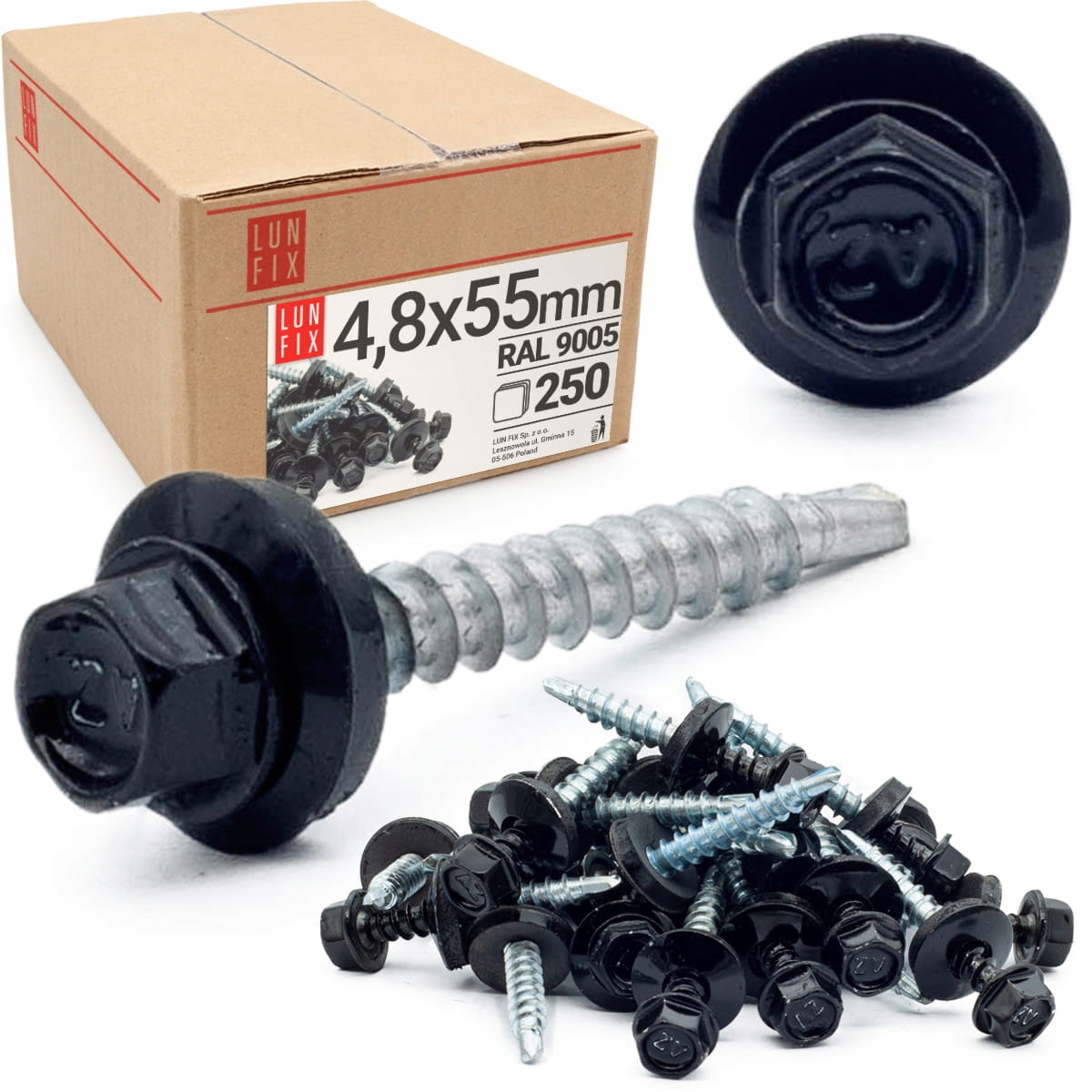 Wkręty farmerskie 4,8x55 blachowkręty farmery czarne RAL 9005 250szt ...