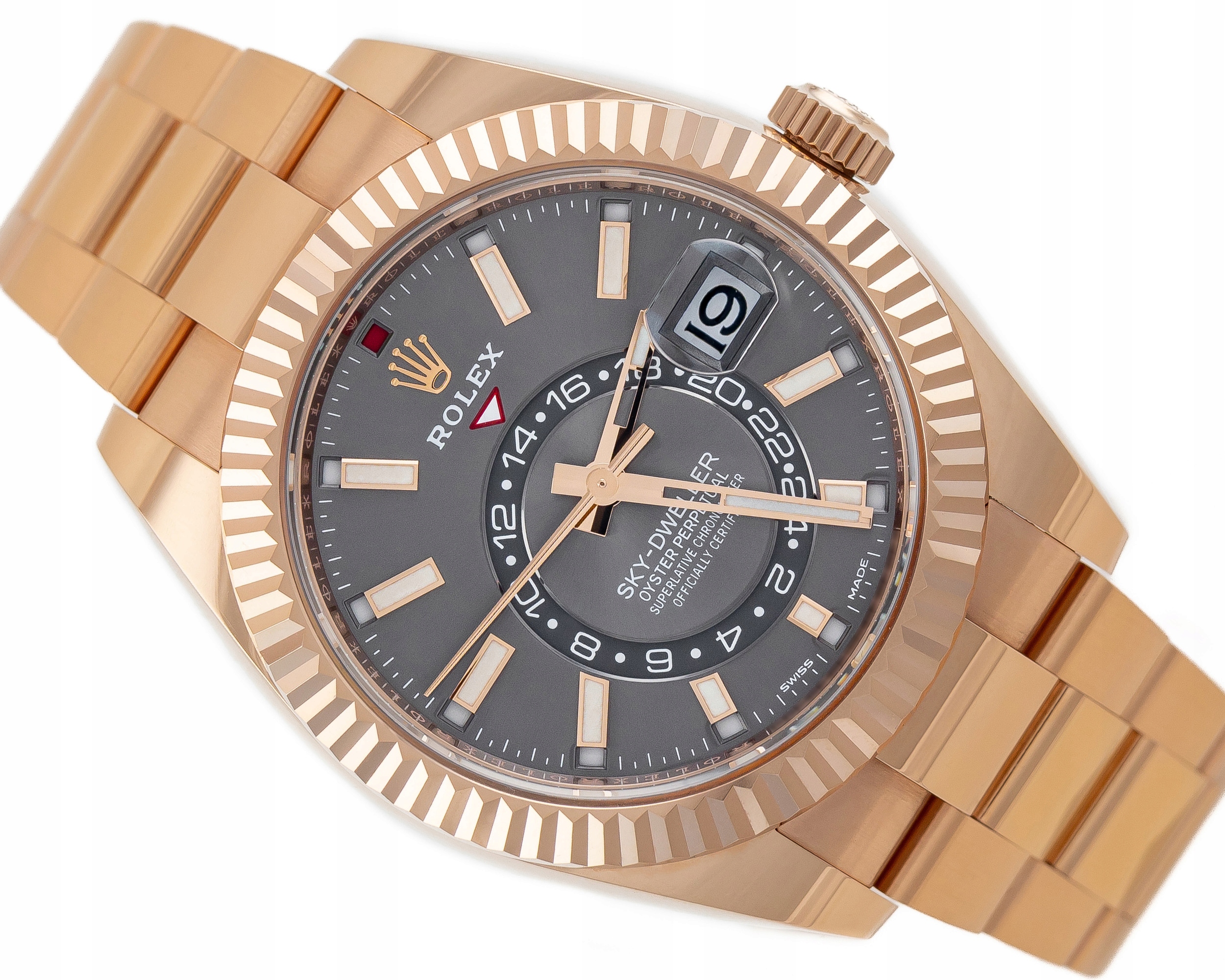 Rolex zegarek męski SKY DWELLER ROSE 18K RHODIUM DIAL 326935 FULL SET ...