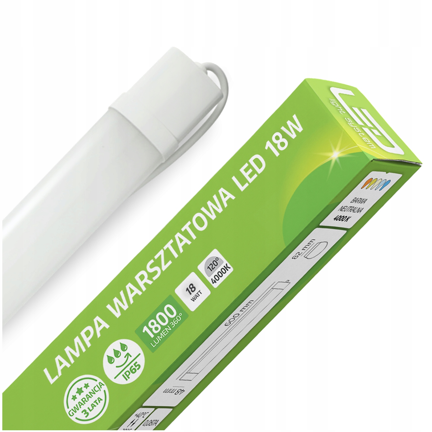 Oprawa Warsztatowa LED Sufitowa 18W Hermetyczna 60cm IP65 Lampa ...