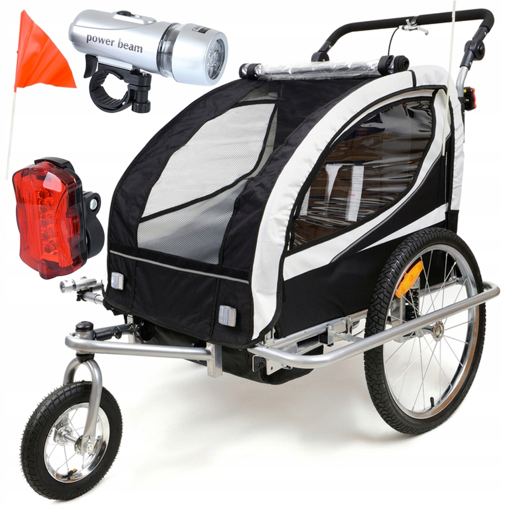 PRZYCZEPKA ROWEROWA 3W1 DLA 2 DZIECI Z AMORTYZATOREM FUNFIT PRO LED ...