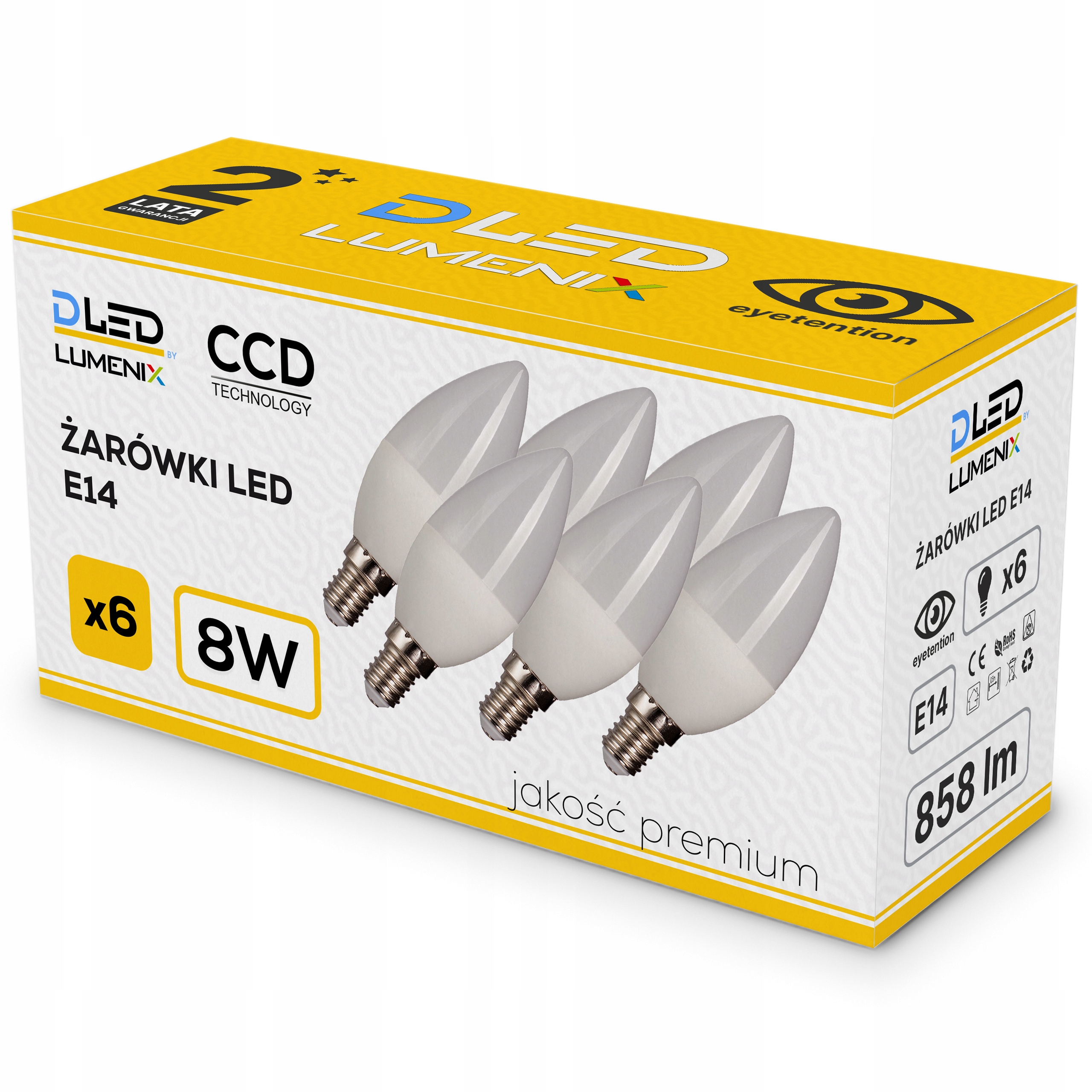 6x Żarówka LED E14 Świeczka 8W SMD 858lm Wydajna PREMIUM CCD ...