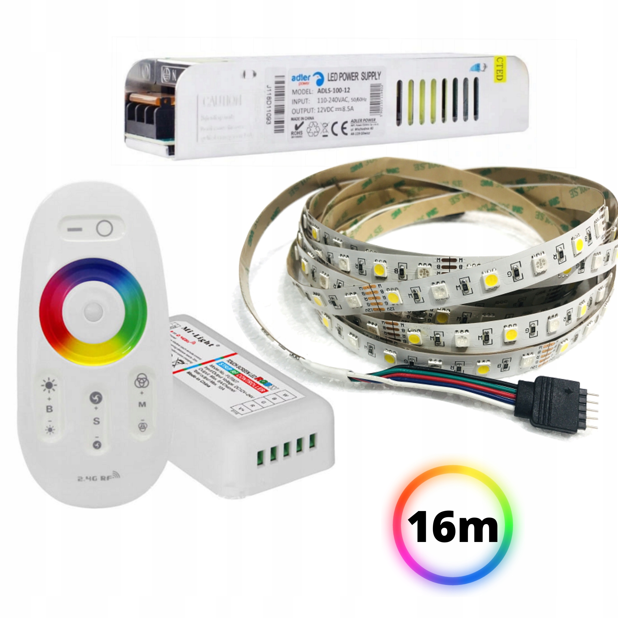 Taśma LED RGB + neutralny 16m z pilotem dotykowym 12630938603 - Allegro.pl