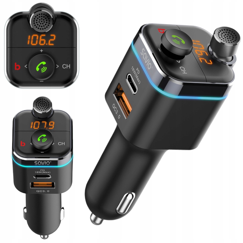 Transmiter Bluetooth 5.0 ładowarka USB QC SAVIO TR12 ODBIORNIK FM AUDIO ...