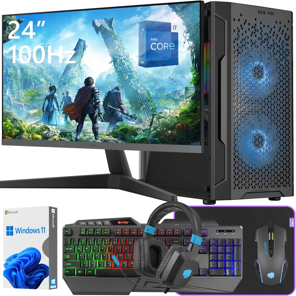 HERNÝ POČÍTAČ CORE I7 RX 6600 32GB DDR4 1TB SSD WINDOWS 11 + MONITOR 24 ...