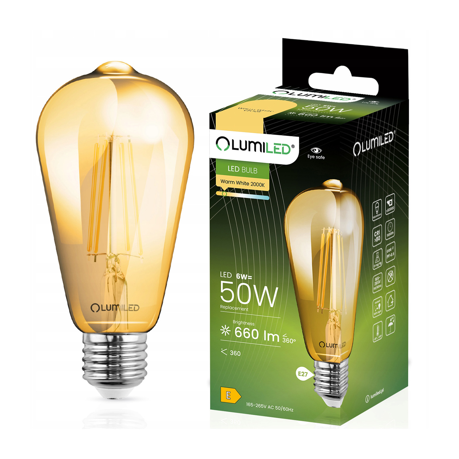 Żarówka LED E27 EDISON ST64 6W AMBER FILAMENT OZDOBNA BURSZTYNOWA ...