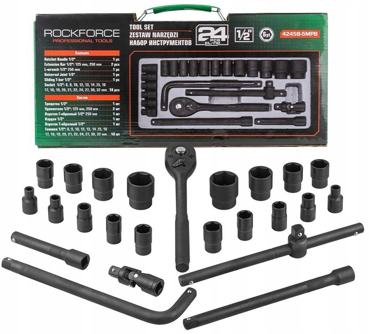 ROCKFORCE ZESTAW KLUCZY UDAROWYCH 24el. 1/2" 6KĄT. (8-32mm) • Cena ...