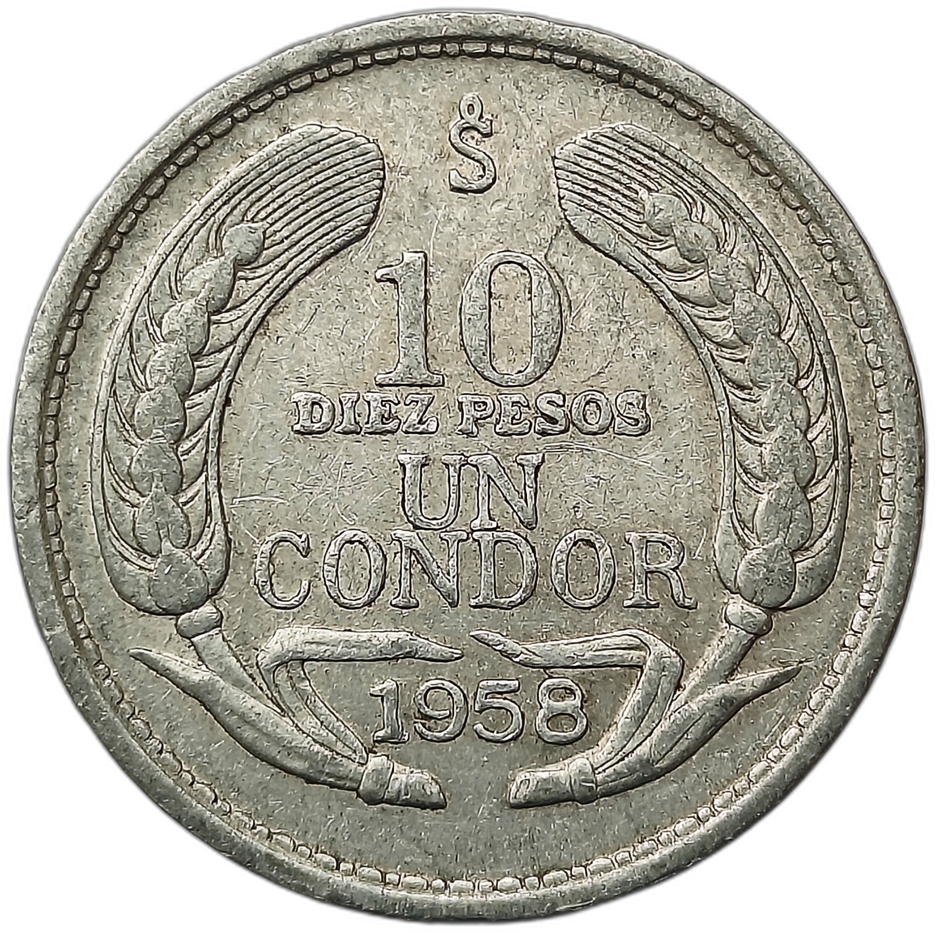 CHILE 1 CONDOR = 10 PESOS 1958 PTAK KONDOR 30mm za 65.00CZK - Allegro