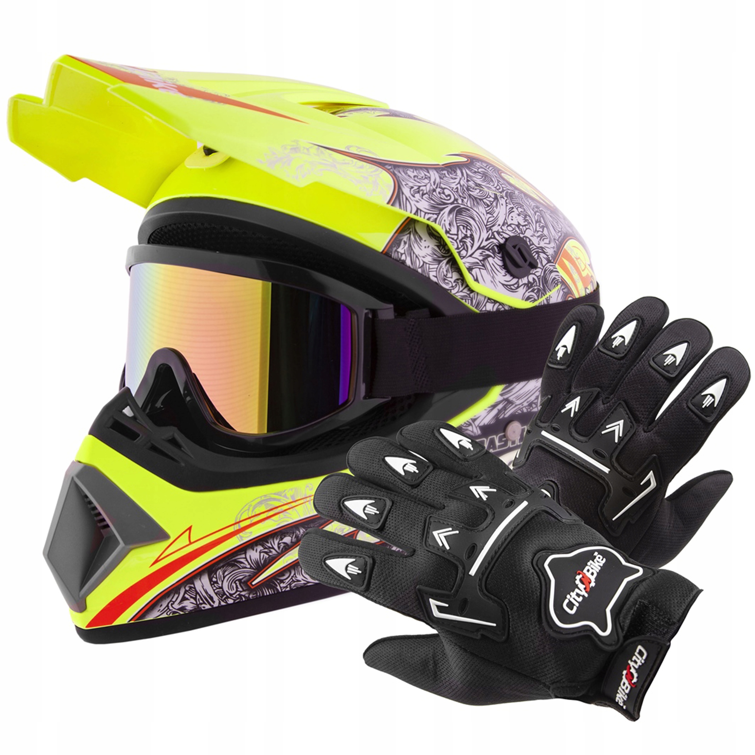 KASK CROSSOWY GOGLE RĘKAWICE NA ENDURO QUAD BMX ATV OFF ROAD ROWER ...