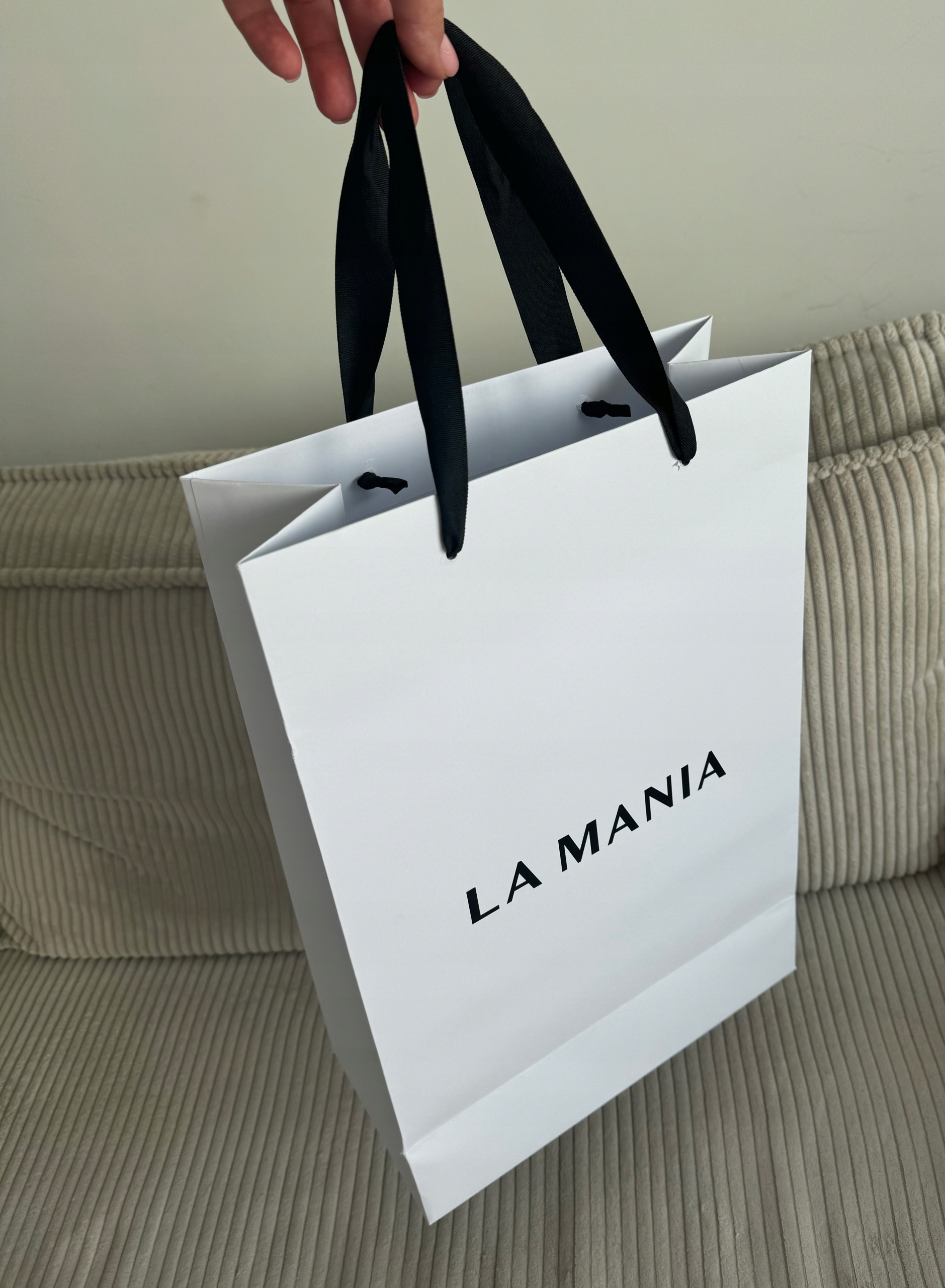 La Mania biała torba papierowa prezentowa pio czarne Logo 45 30 14 ...