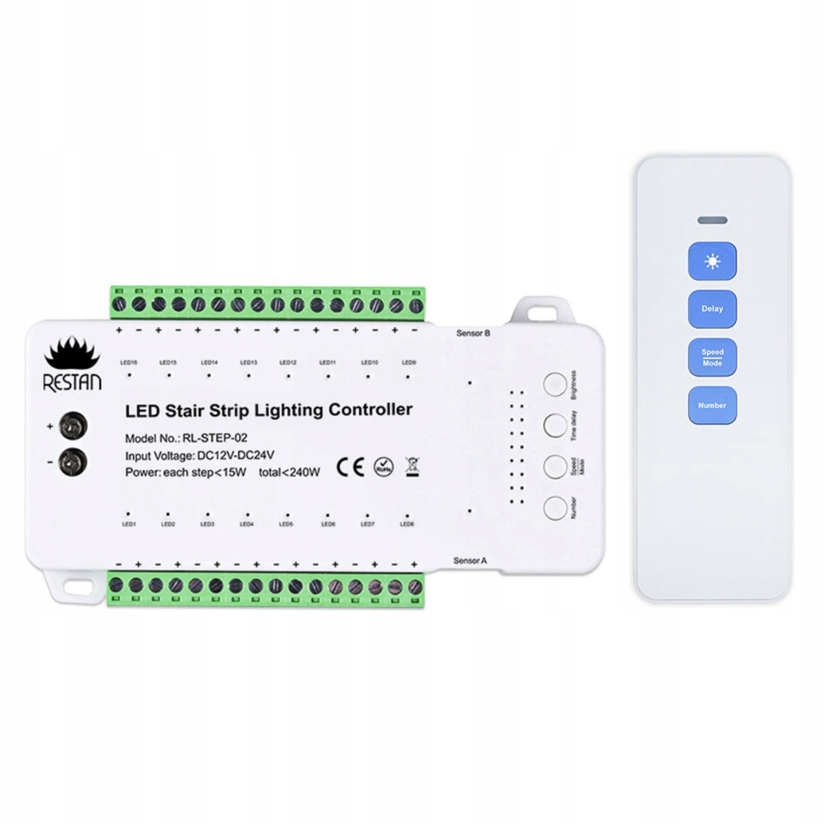 Sterownik schodowy led kaskadowy inteligentny 16 schodów + pilot ...