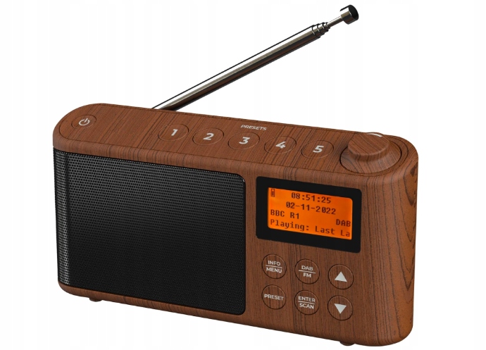 Ibox Radio sieciowo-bateryjne DAB+ FM I-BOX motyw drewna antena LCD ...