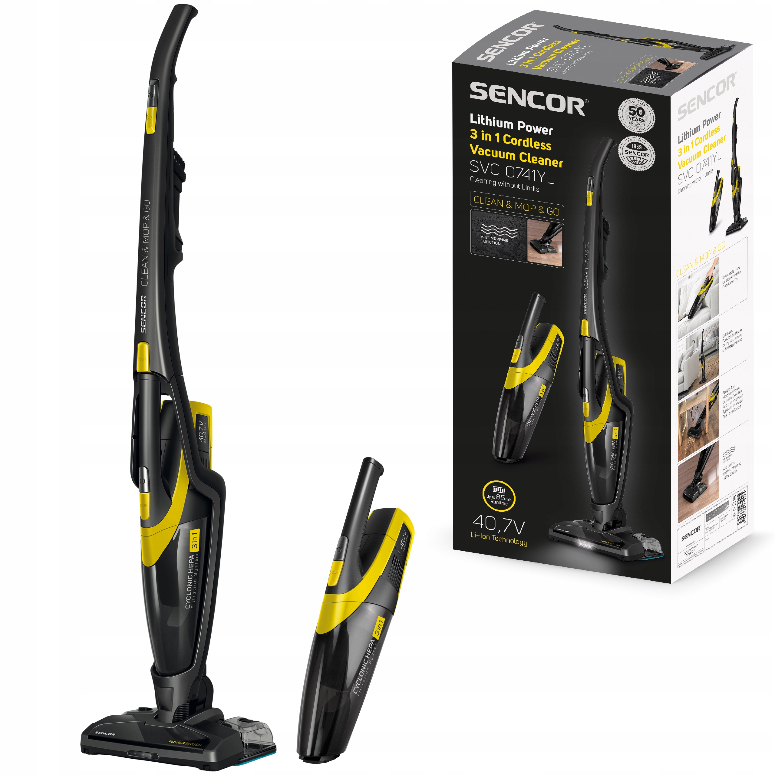 Odkurzacz Pionowy 3w1 Sencor Funkcja Mop czas pracy do 85min 40,7 Volt ...