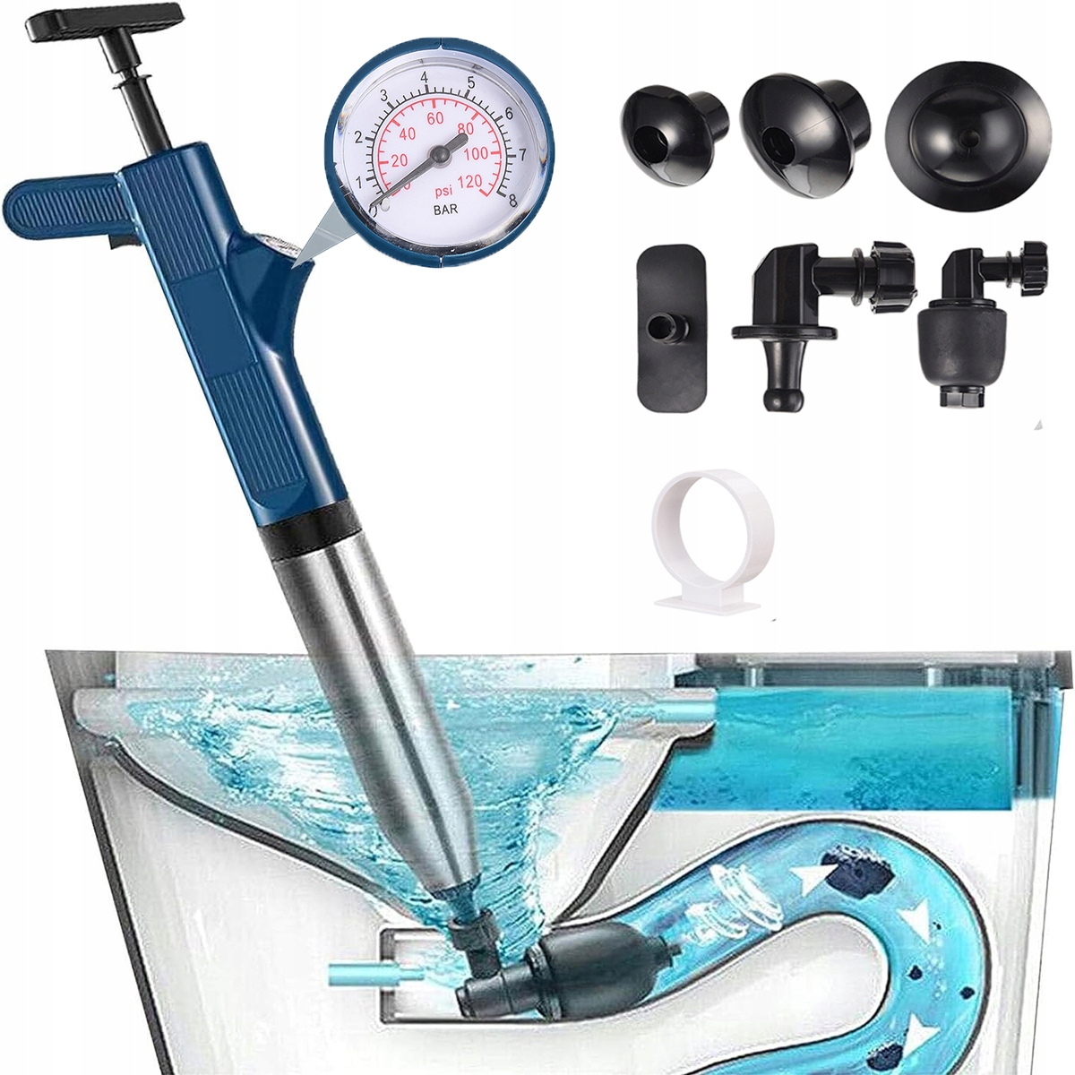 POMPKA PISTOLET DO UDRAŻNIANIA RUR PRZEPYCHACZ WC TOALET ZLEWU ...