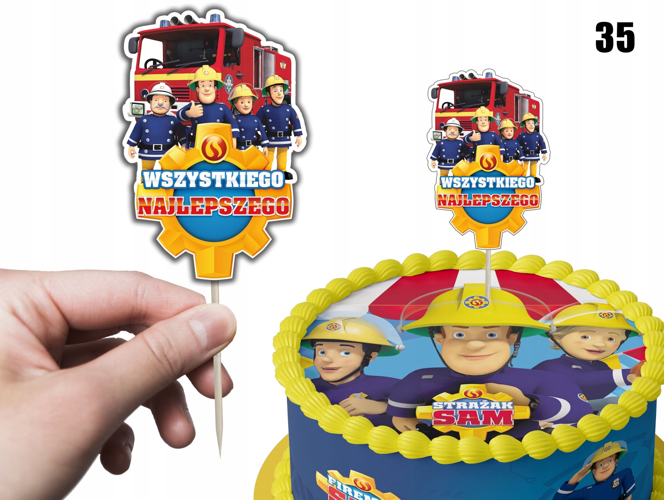 TOPPER NA TORT ozdoba dekoracja urodziny torcik STRAŻAK SAM STRAŻ BAJKA ...