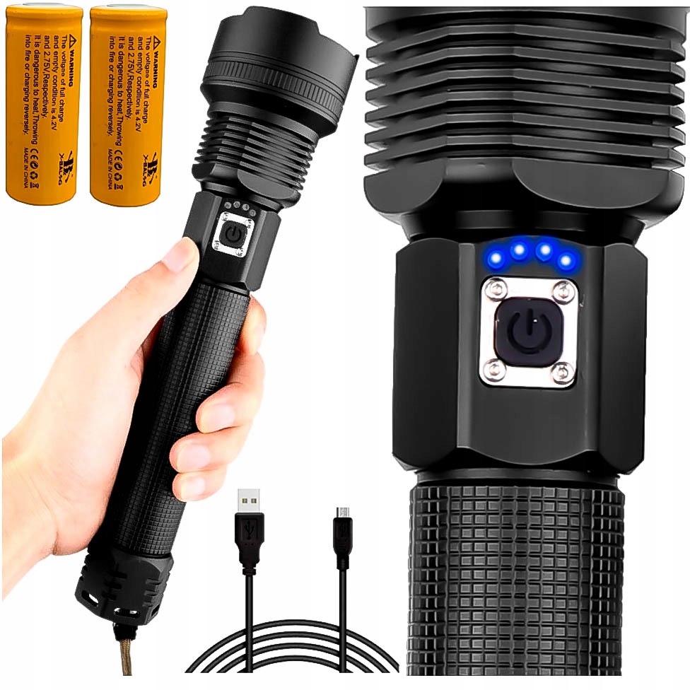 LATARKA LED TAKTYCZNA MEGA MOCNA NA AKUMULATOR USB - P90 - 14662065768 ...