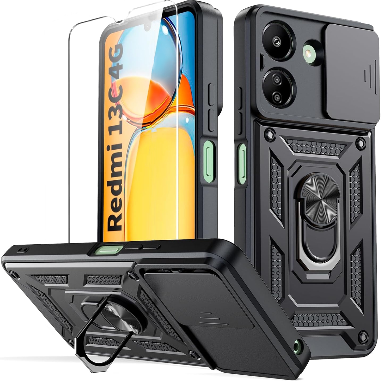 Etui do XIAOMI REDMI 13C 4G / POCO C65 PANCERNE RING 360° szkło ... Etui do XIAOMI REDMI 13C 4G / POCO C65 PANCERNE RING 360° szkło ...