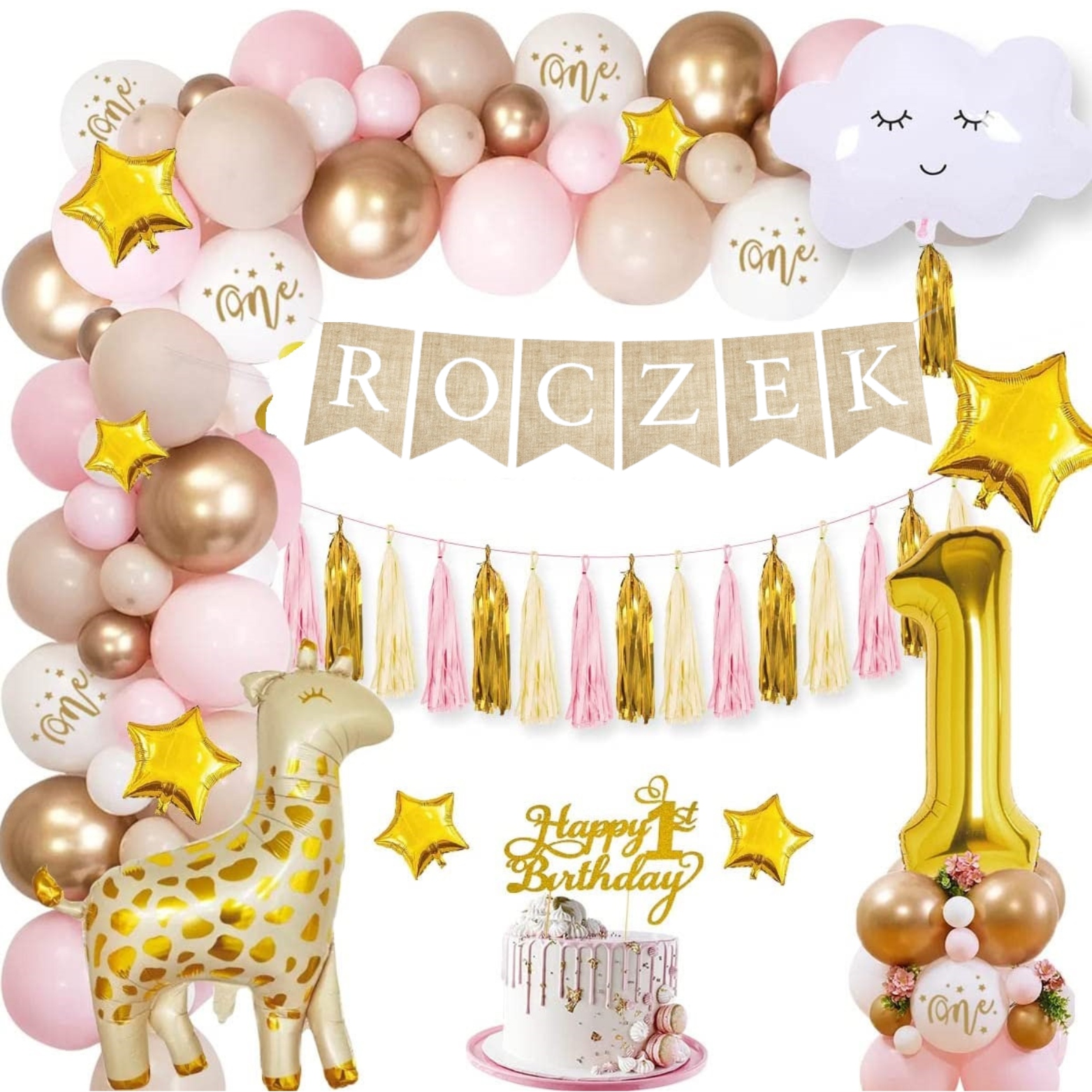 ZESTAW BALONÓW GIRLANDA DEKORACJE NA ROCZEK RÓŻOWA BALONY RÓŻOWE ROSE ...